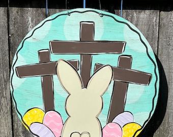 He is Risen Easter Door Hanger Round Wood Door Hanger Welcome Sign Home ...