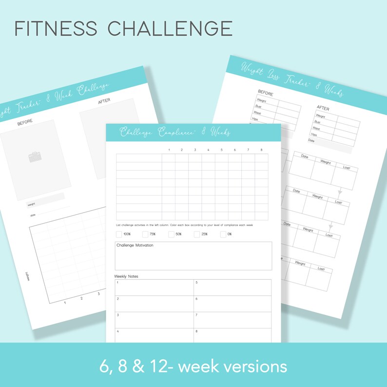 PRINTABLE Fitness Planner, Workout Planner, Weight Loss Tracker, Meal ...