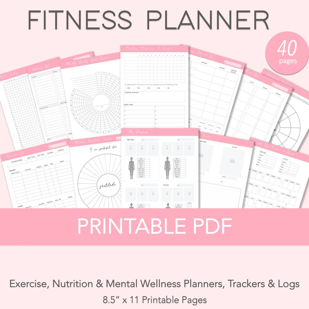 PRINTABLE Fitness Planner, Workout Planner, Weight Loss Tracker, Meal ...