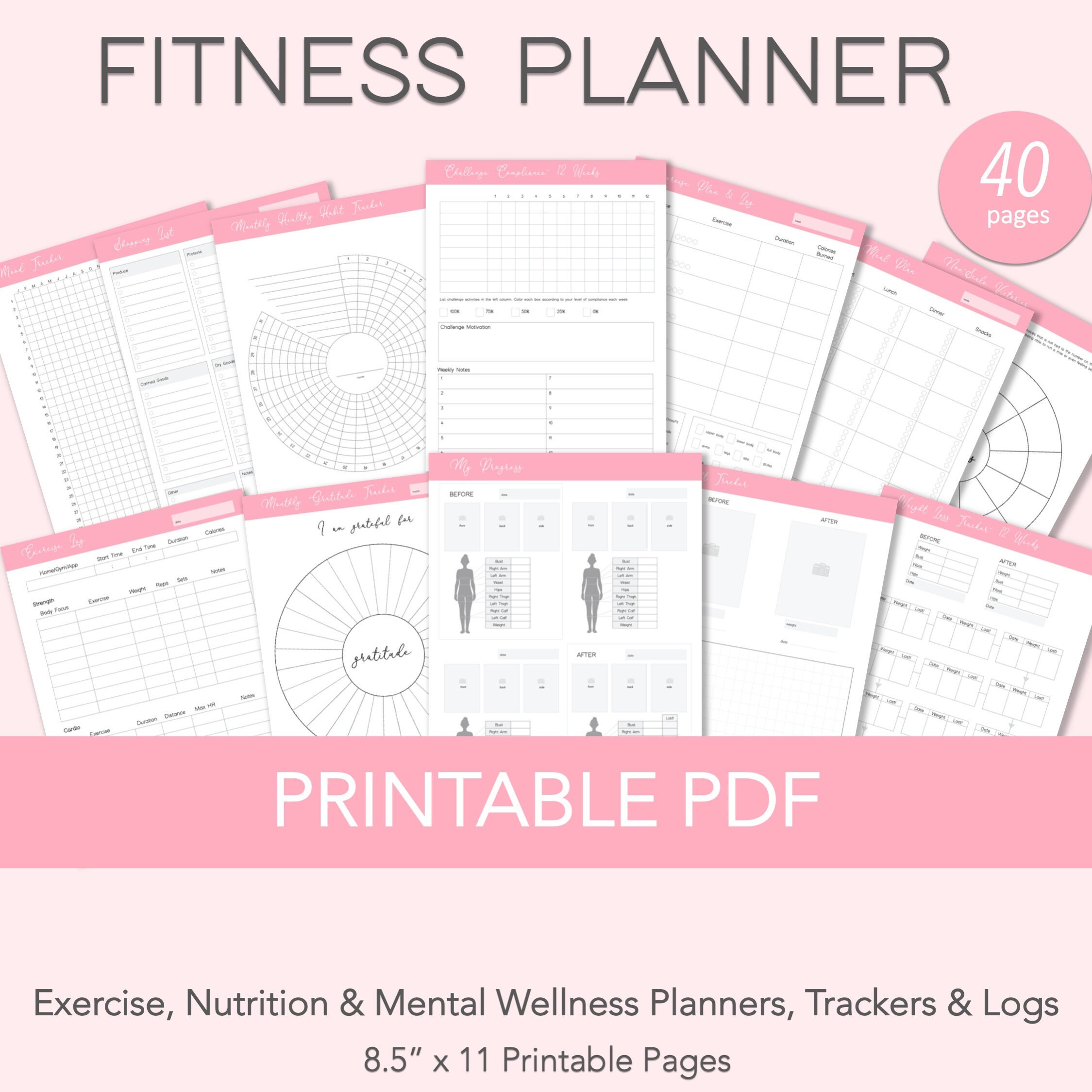 PRINTABLE Fitness Planner, Workout Planner, Weight Loss Tracker, Meal ...