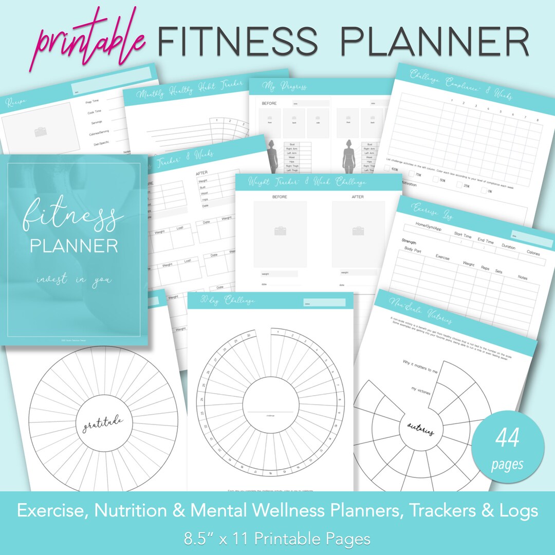 PRINTABLE Fitness Planner, Workout Planner, Weight Loss Tracker, Meal ...