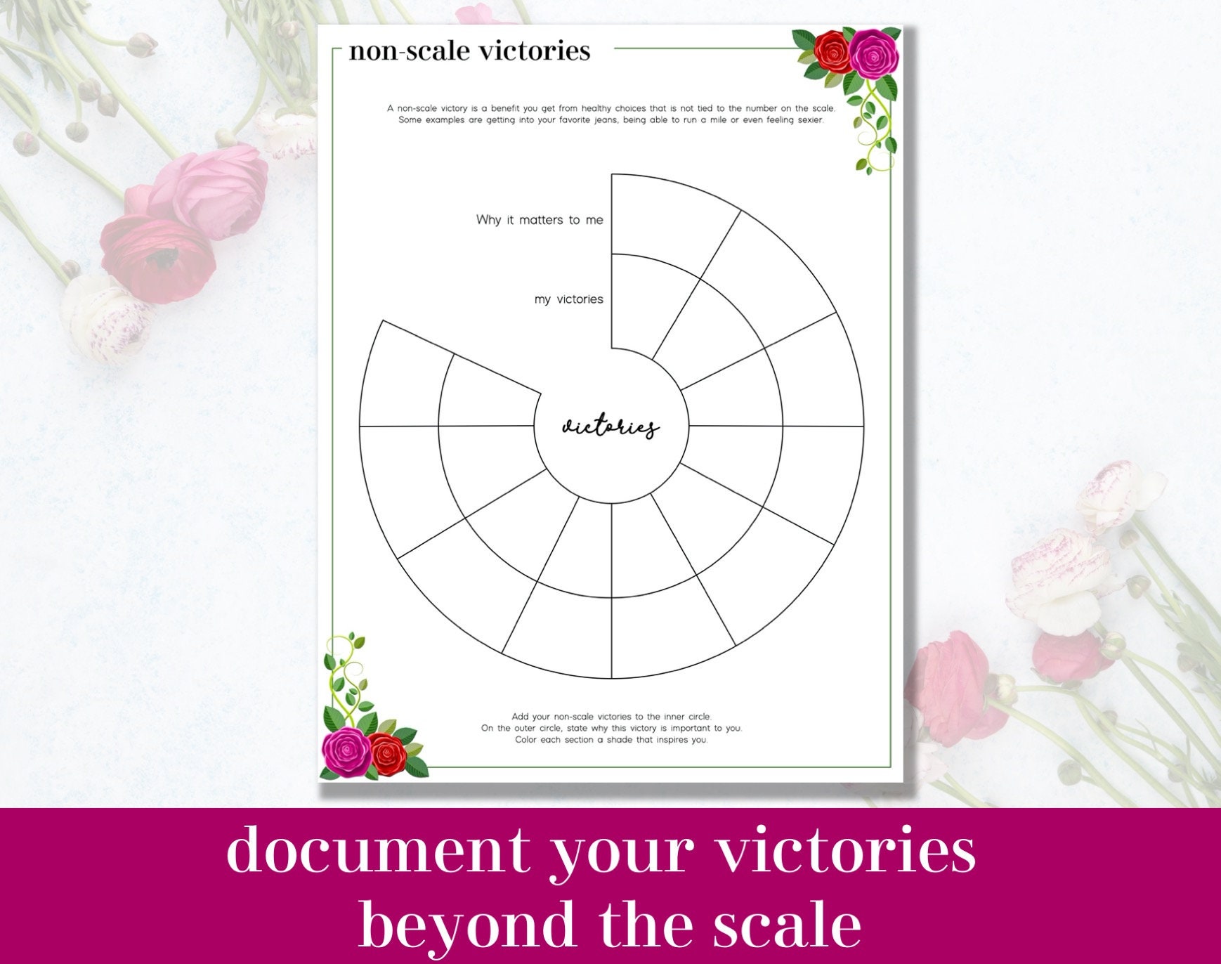 Printable Floral Weight Loss Tracker Weight Loss Journal Fitness 3494