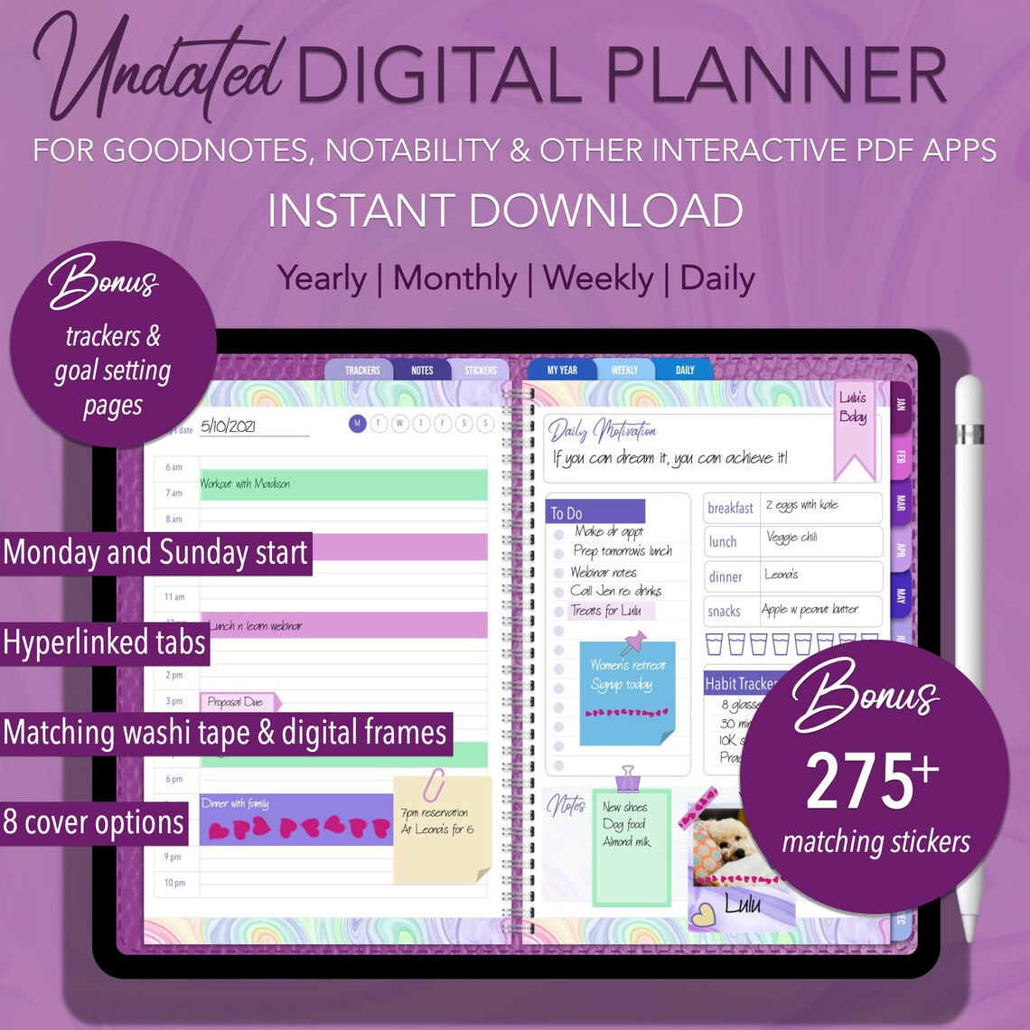 Undated Digital Planner MONDAY START Goodnotes Planner iPad - Etsy