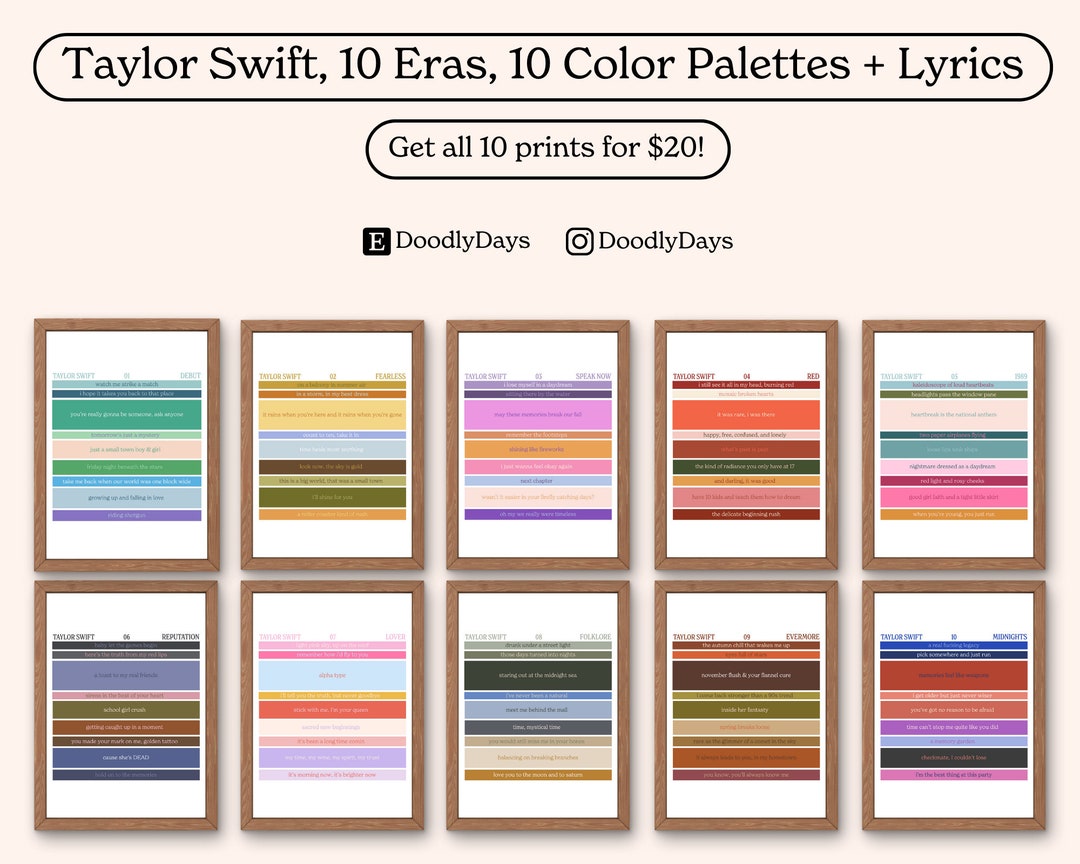 Taylor Swift Full Collection / Color Palettes for Each Era / Printable ...