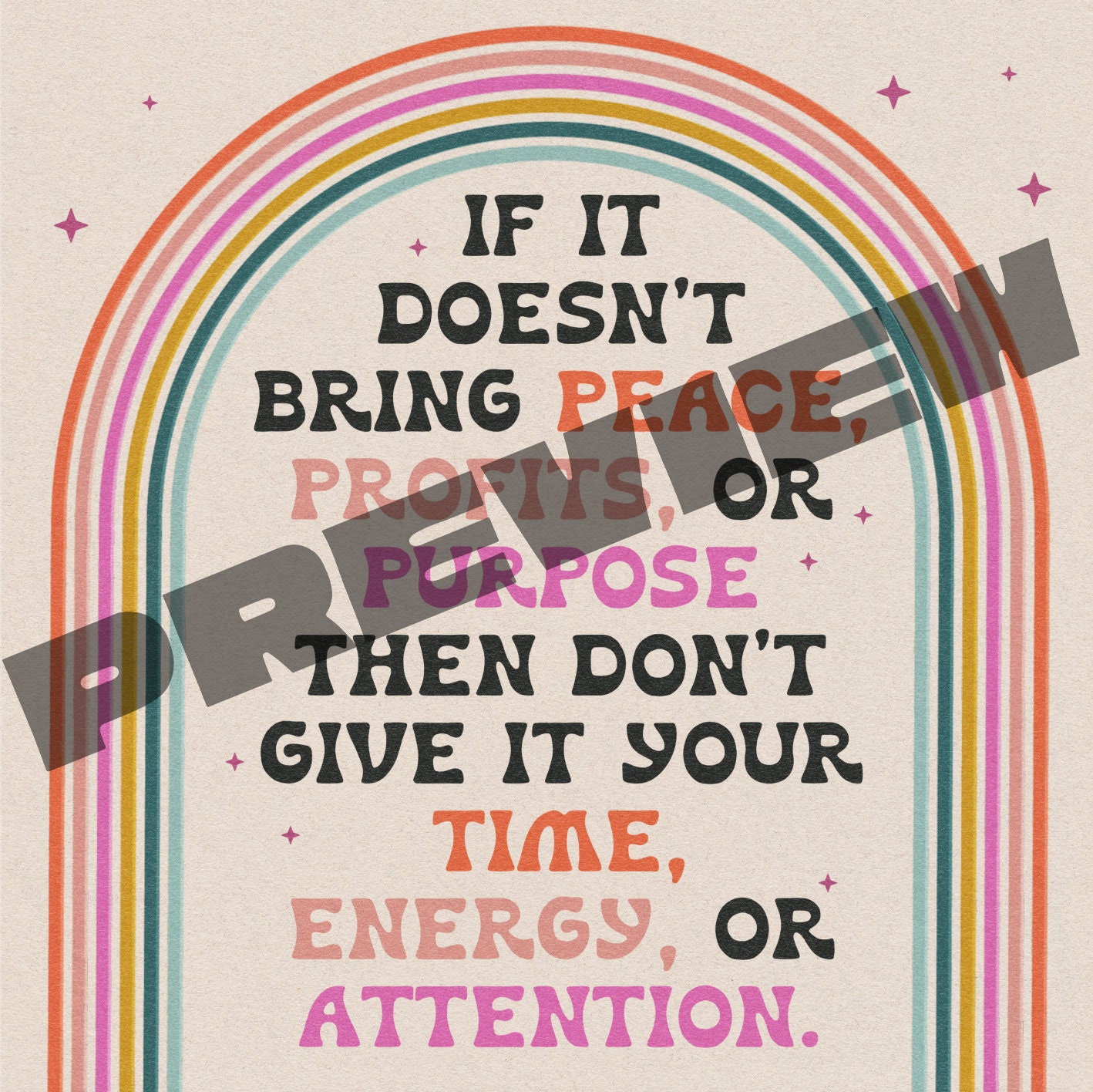 DIGITAL DOWNLOAD | Profits, Peace, Purpose Quote | Rainbow Art Design ...