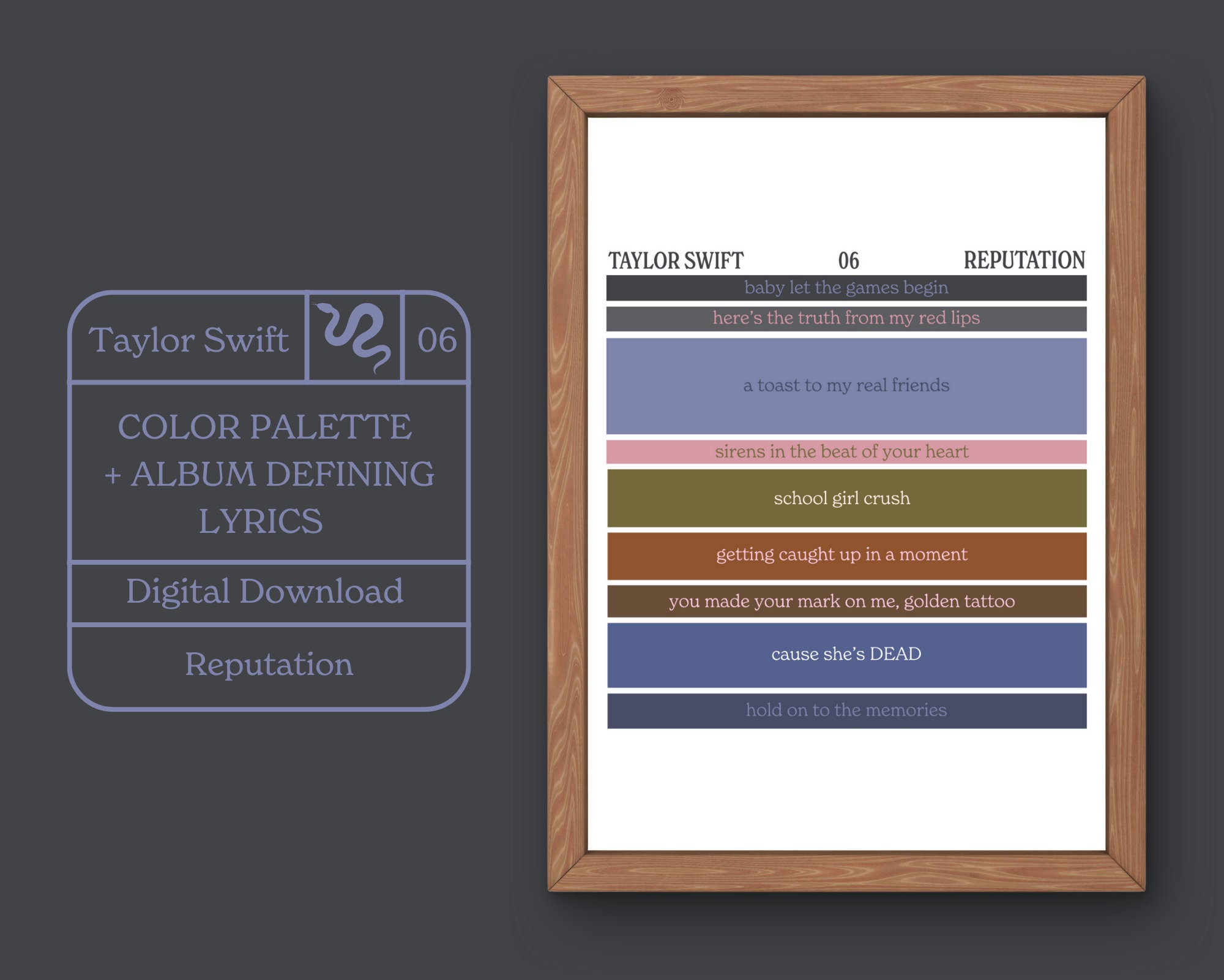 Taylor Swift Reputation Color Palette Taylor Swift Fan Art - Etsy