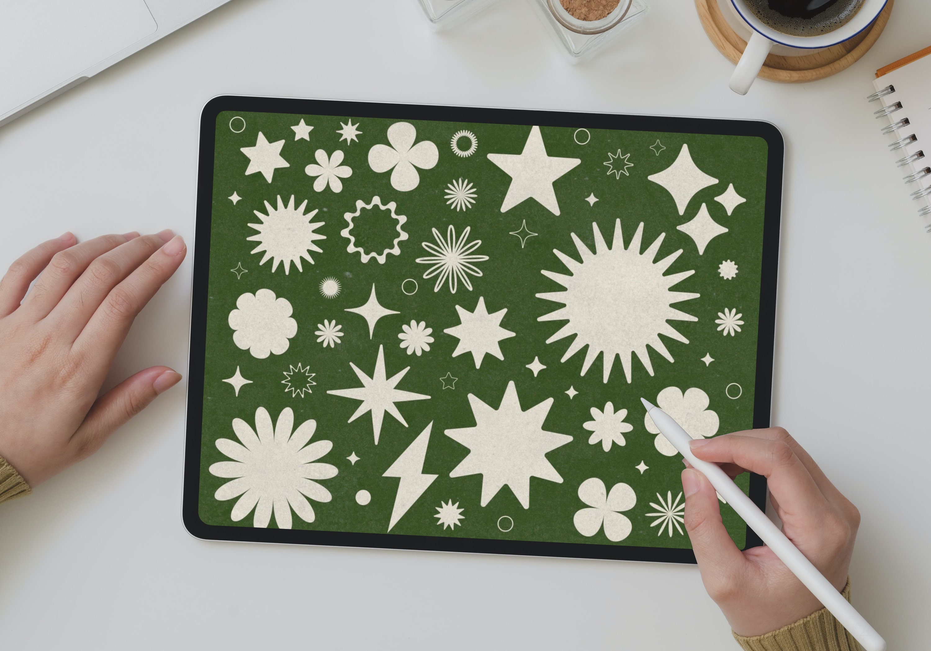 Sparkly Floral Star Brush Set - 40 Stamps for Procreate, Digital Art ...