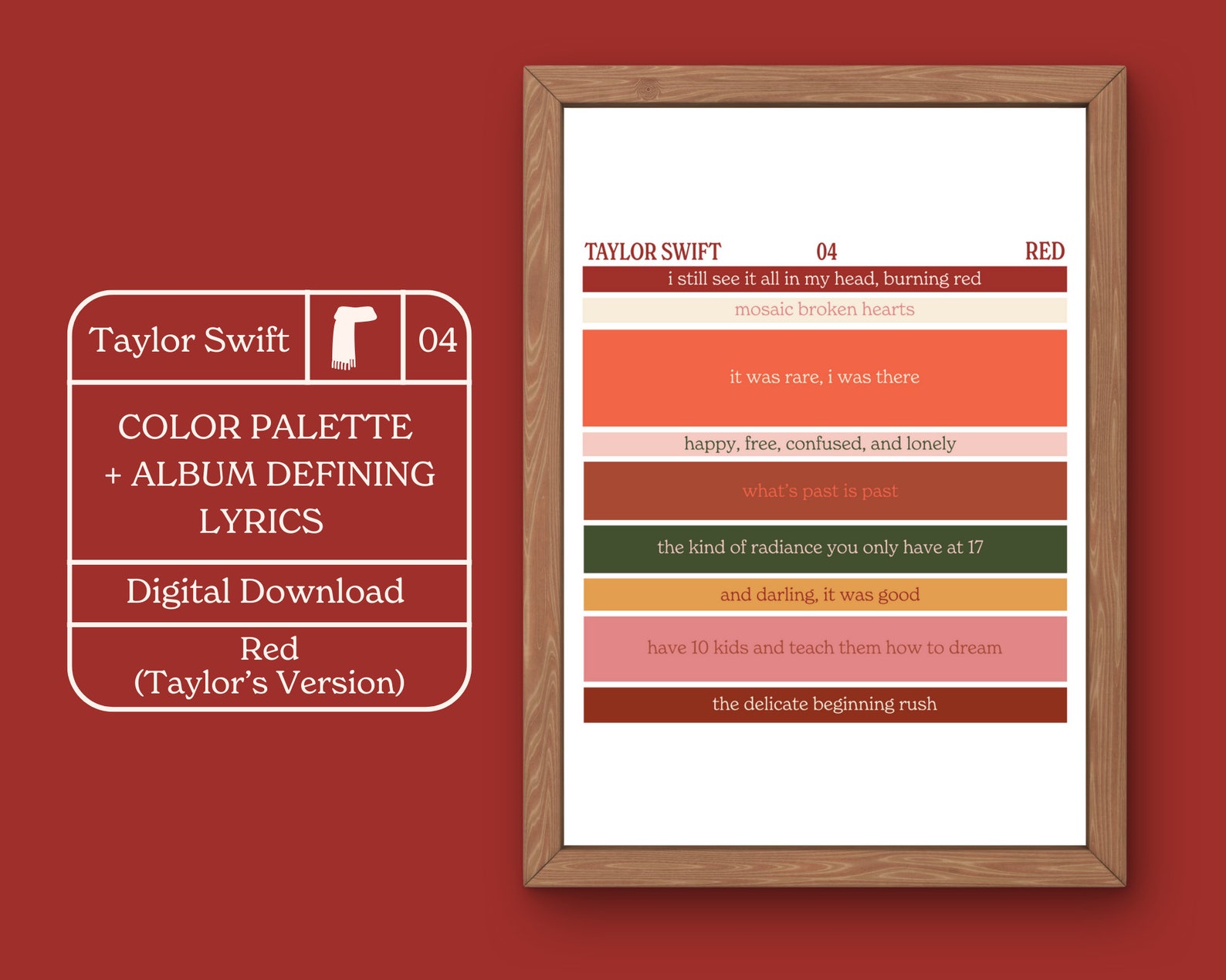 Taylor Swift RED Color Palette Taylor Swift Fan Art All - Etsy