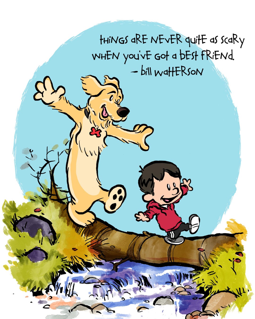 Rainbow Bridge Pet Portrait Calvin & Hobbes-style - Custom Dog or Cat ...