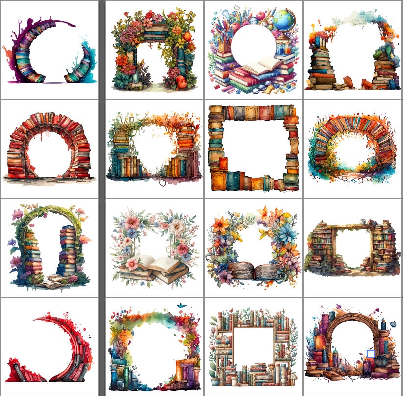 Book Frames Watercolor Clipart, Frame Element, Book Shelf, Education ...