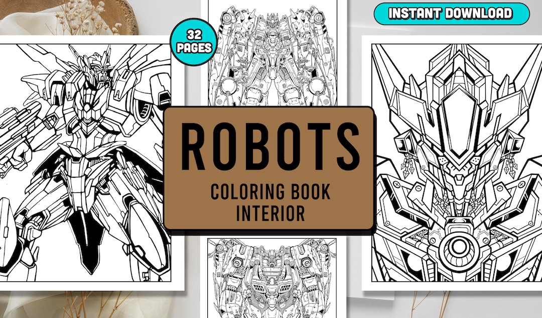 Mechanical Robots Coloring Book, Giant Robots, Cyborgs, Science Fiction ...