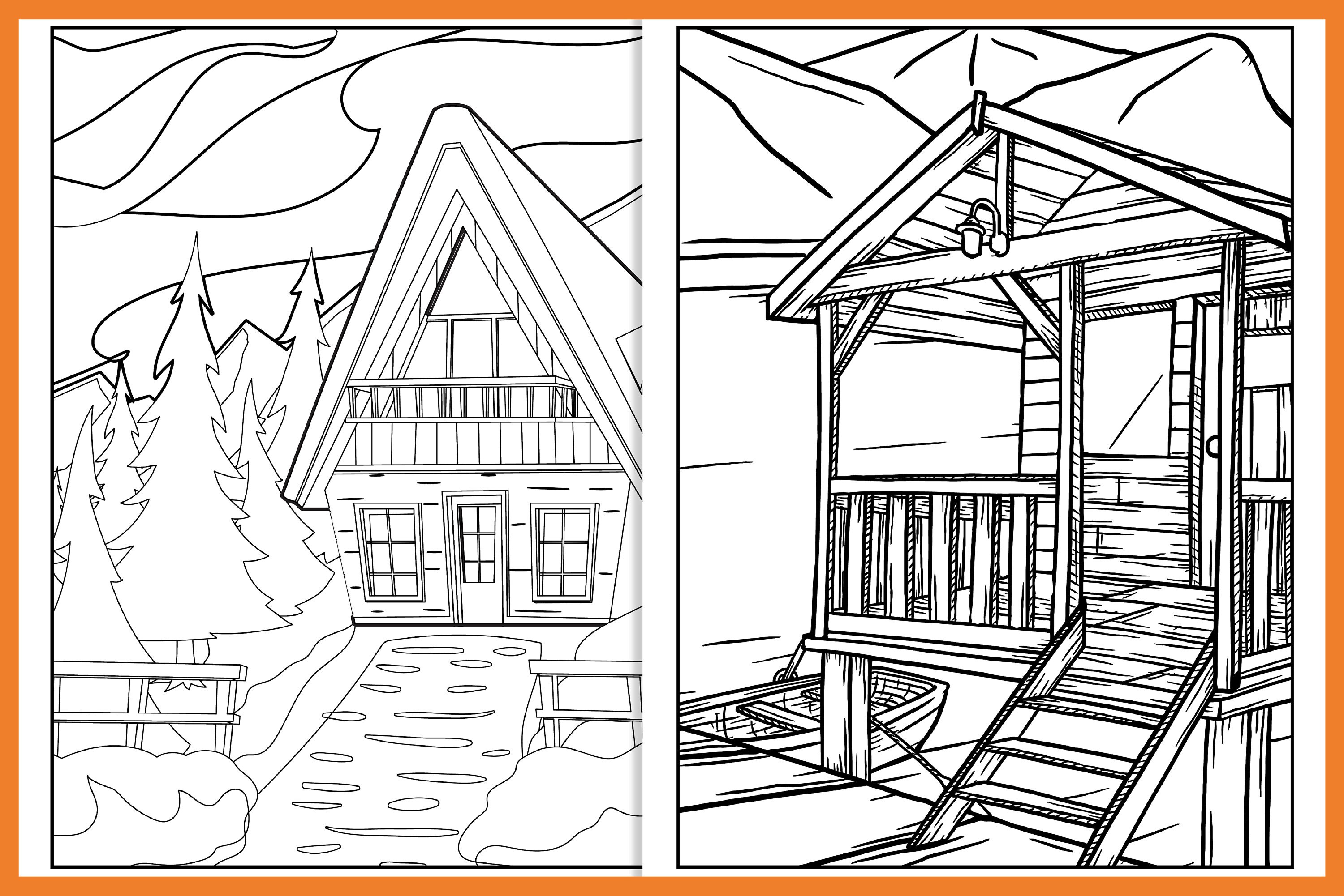 Wooden Cabin Coloring Pages: Cottage Style Homes (instant Download) - Etsy