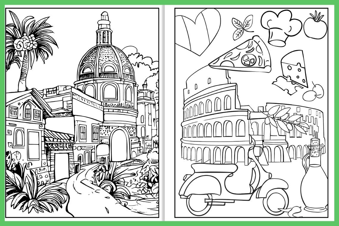 Italy Coloring Pages: Italian Landmarks, Italy's Food (digital Download ...