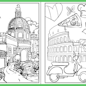 Italy Coloring Pages: Italian Landmarks, Italy's Food (digital Download ...