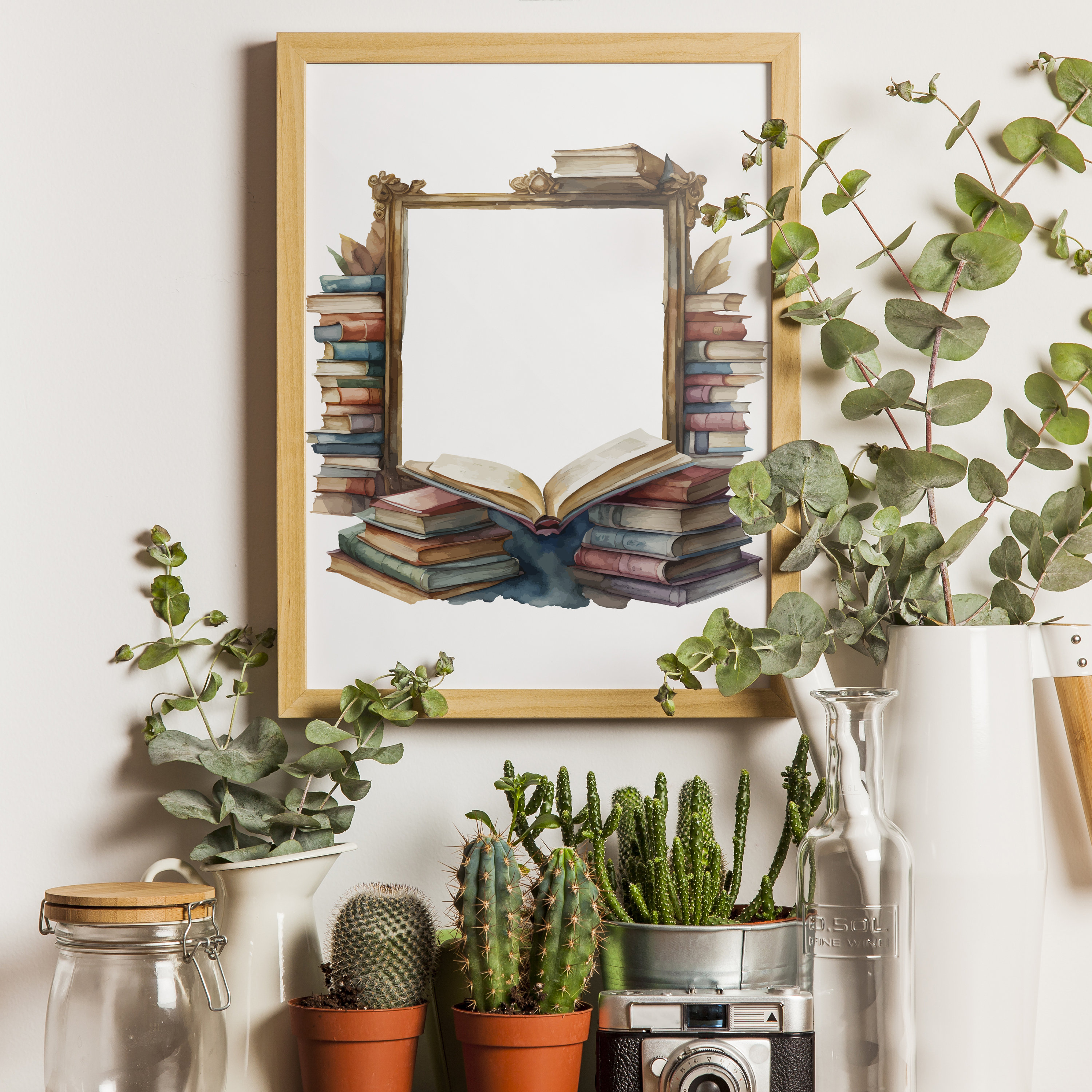 Book Frames Watercolor Clipart, Frame Element, Book Shelf, Education ...