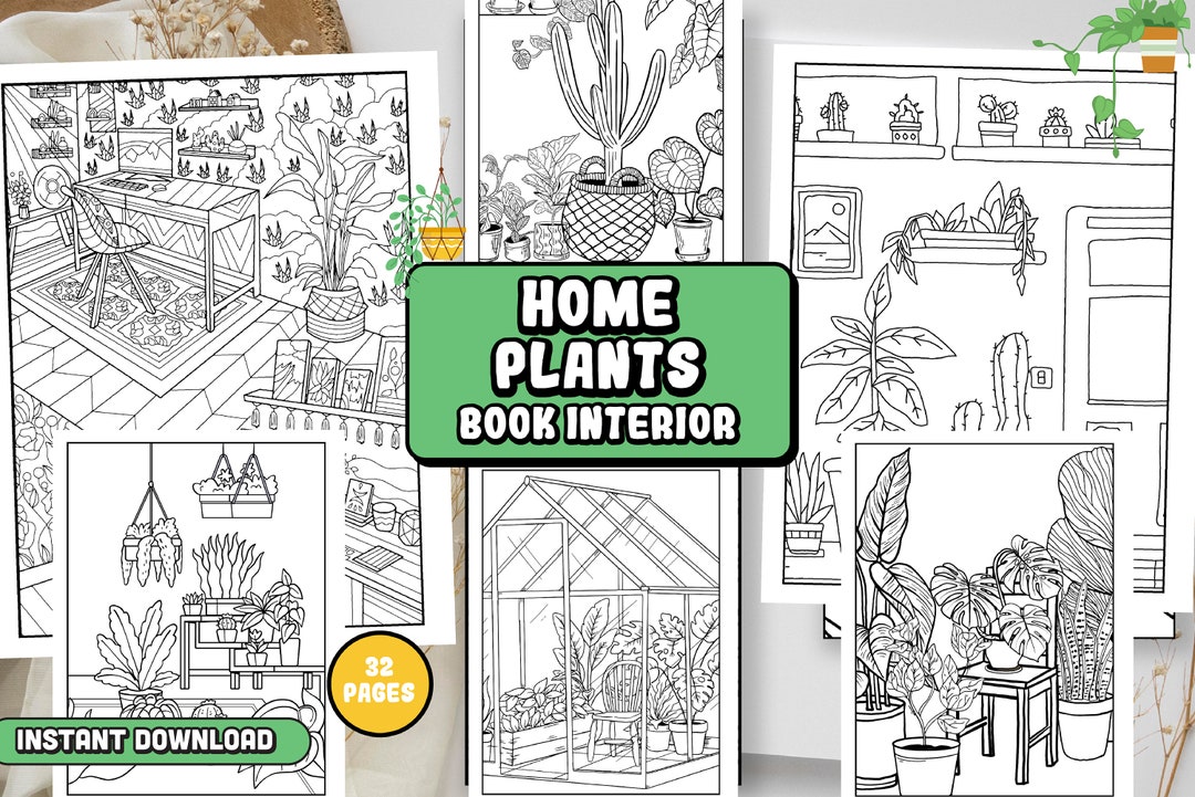 Home Plants Coloring Pages: 32 Detailed Illustrations (digital Download ...