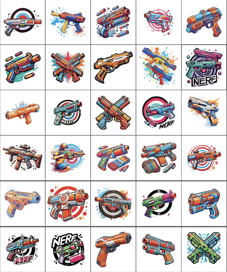 Nerf Guns Watercolor Clipart, Kids Toy Svg, Foam Darts, Nerf Target ...