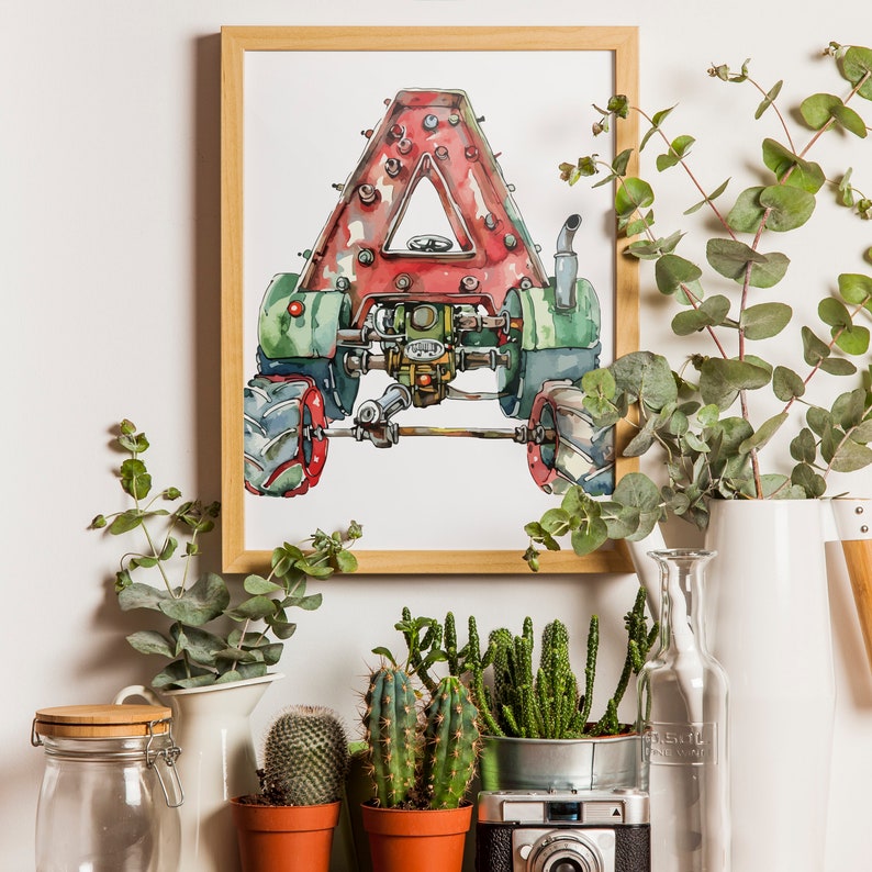 Watercolor Tractor Alphabet Clipart: Tractor Font, Tractor Lettering A ...
