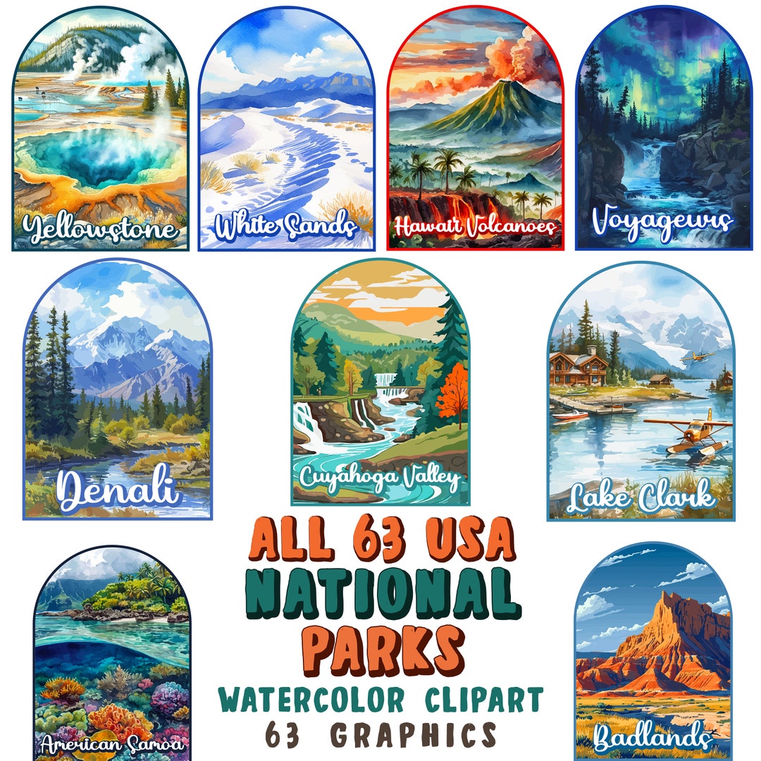 USA National Parks Watercolor Clipart: 63 SVG PNG Graphics - Etsy