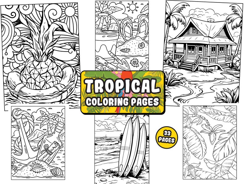 Tropical Scenes Coloring Pages, Tropical Illustrations, Tropical Forest ...