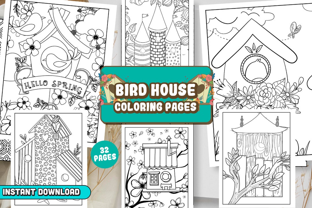 Bird House Coloring Pages for Kids: 32 Whimsical Designs (digital ...