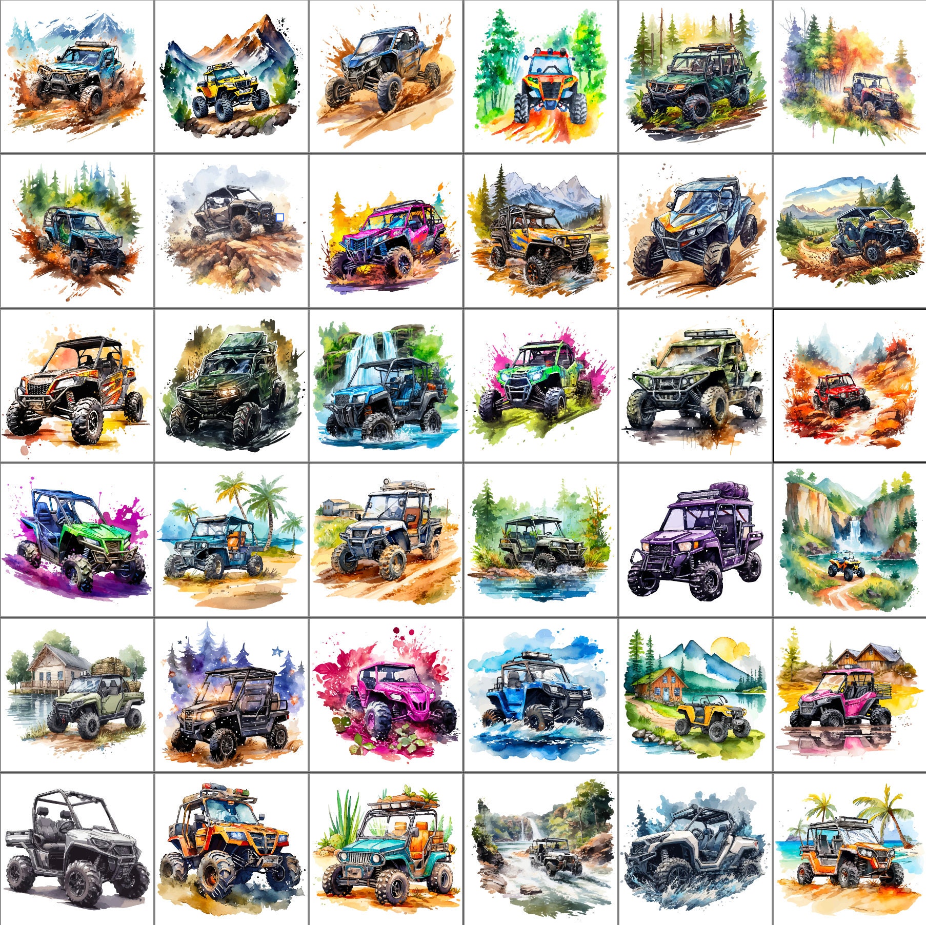 Watercolor UTV Clipart: Off-road Vehicle, Utility Vehicle, Utv Artwork ...