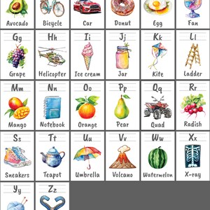 Alphabet Watercolor Flash Cards, Printable Alphabet Flash Cards ...