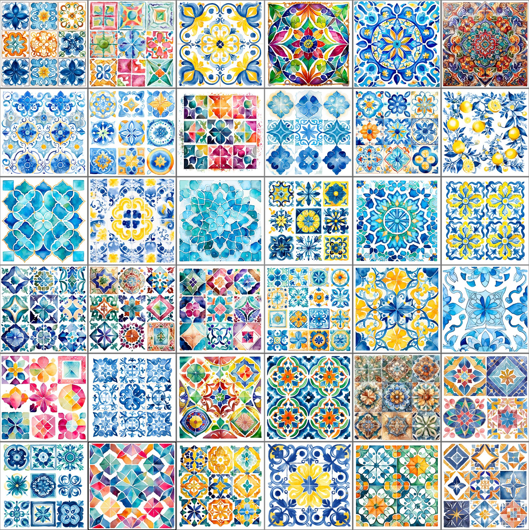 Watercolor Mediterranean Tiles Clipart: Mediterranean Patterns ...