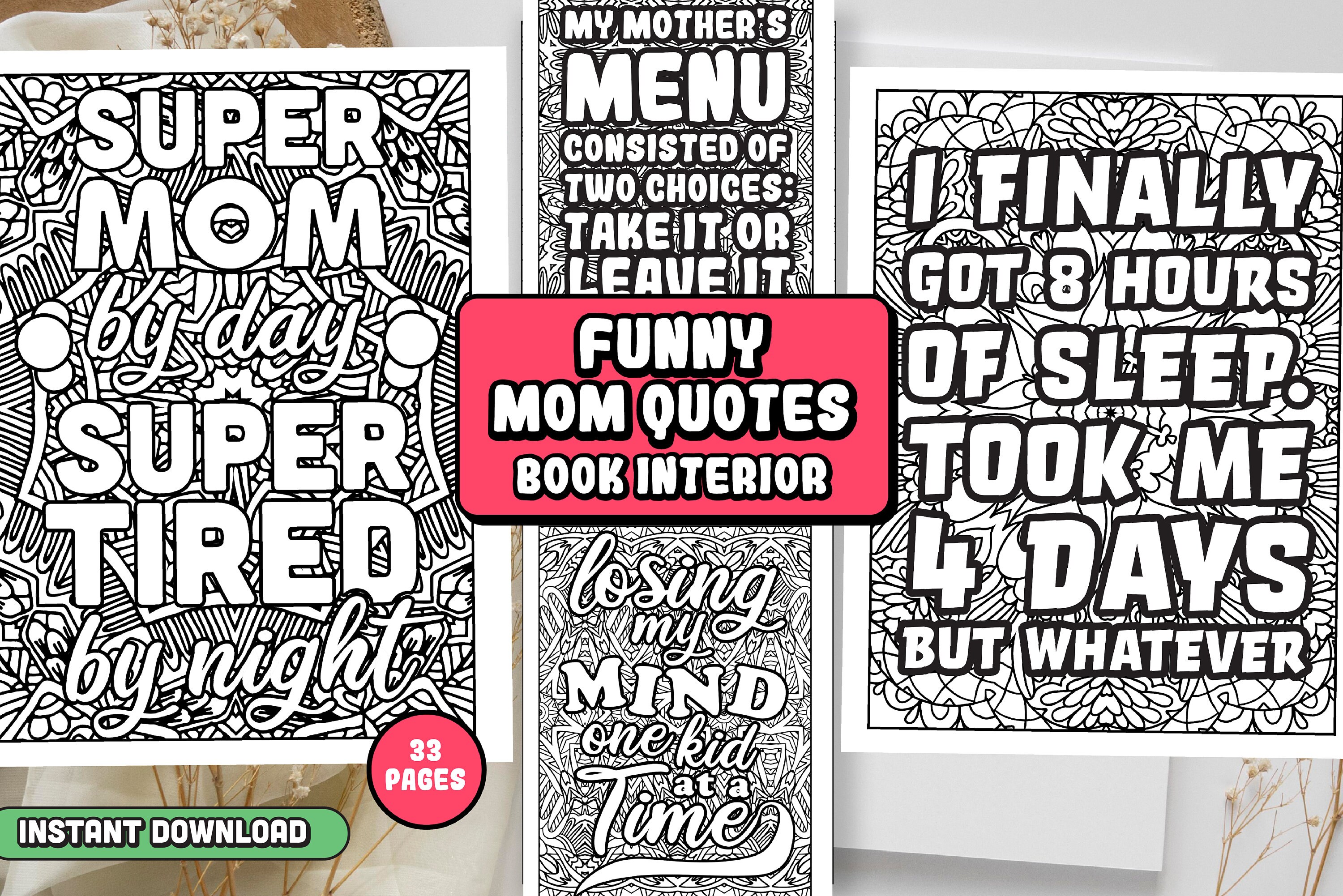Funny Mom Quotes Coloring Pages for Adults, Ready to Use for Book ...