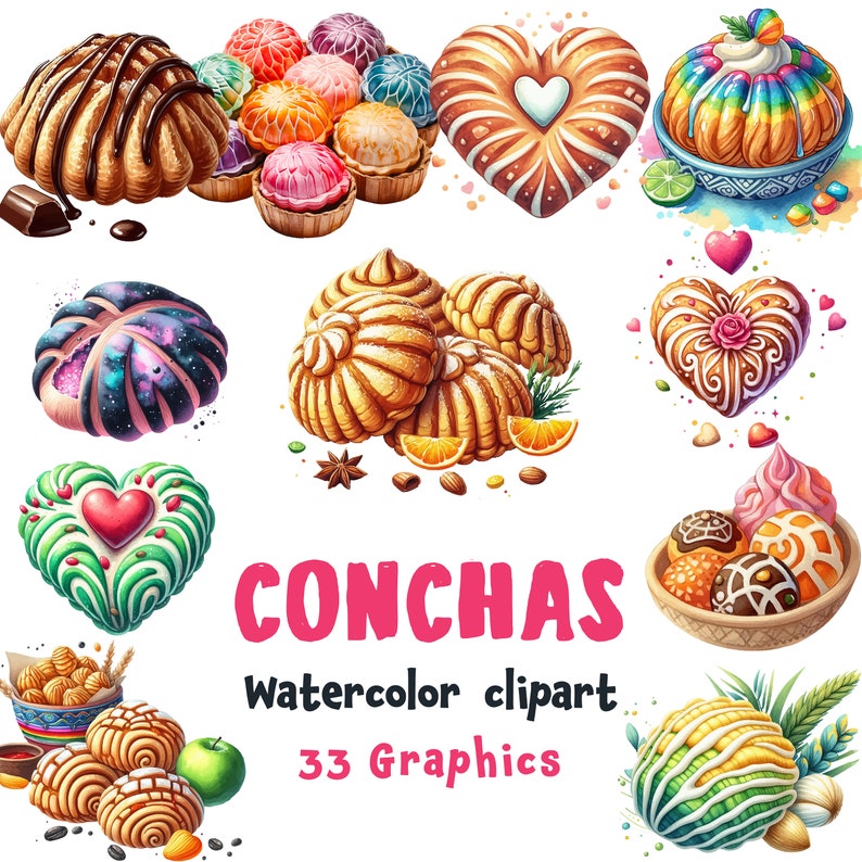 Mexican Conchas Watercolor Clipart: Pan Dulce Designs (33 PNG, SVG) - Etsy