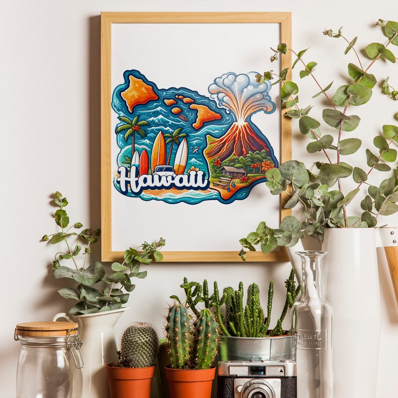 Hawaii State Watercolor Clipart, Beautiful Hawaii Volcano, Hawaii State ...