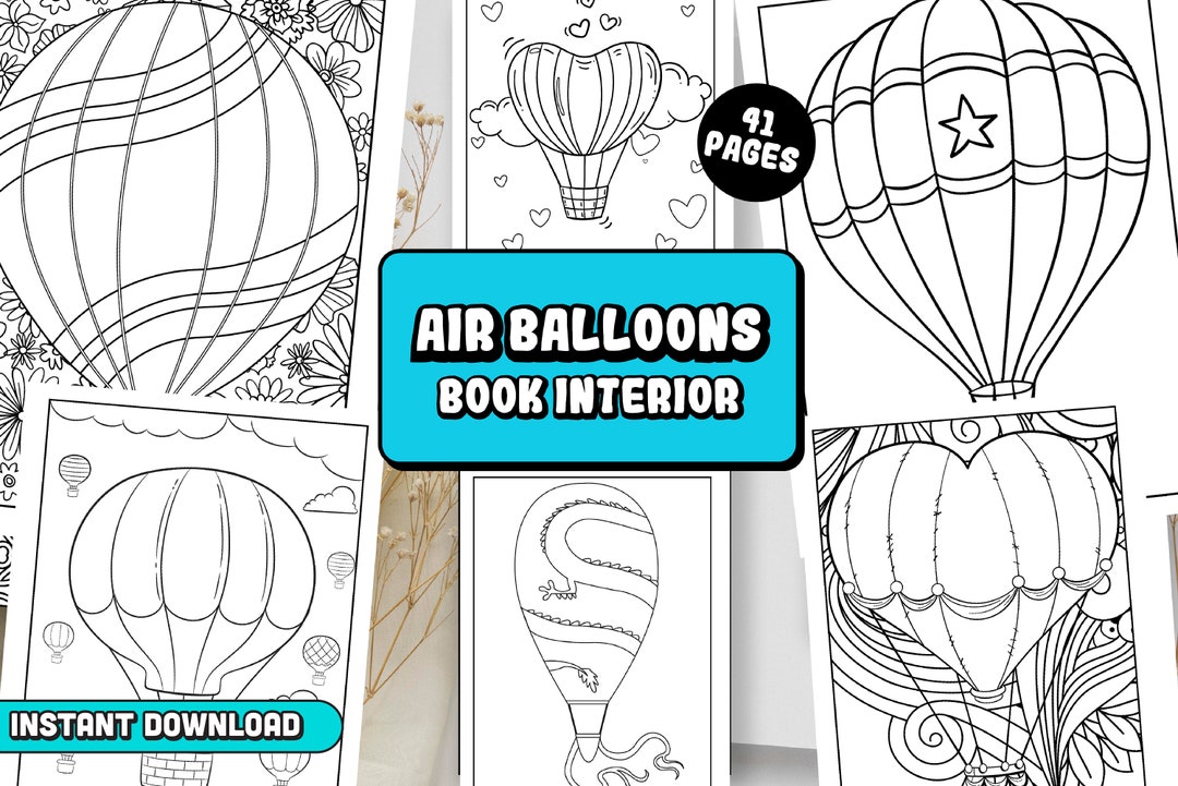 Hot Air Balloon Coloring Pages: Kids Activity Book (digital Download ...
