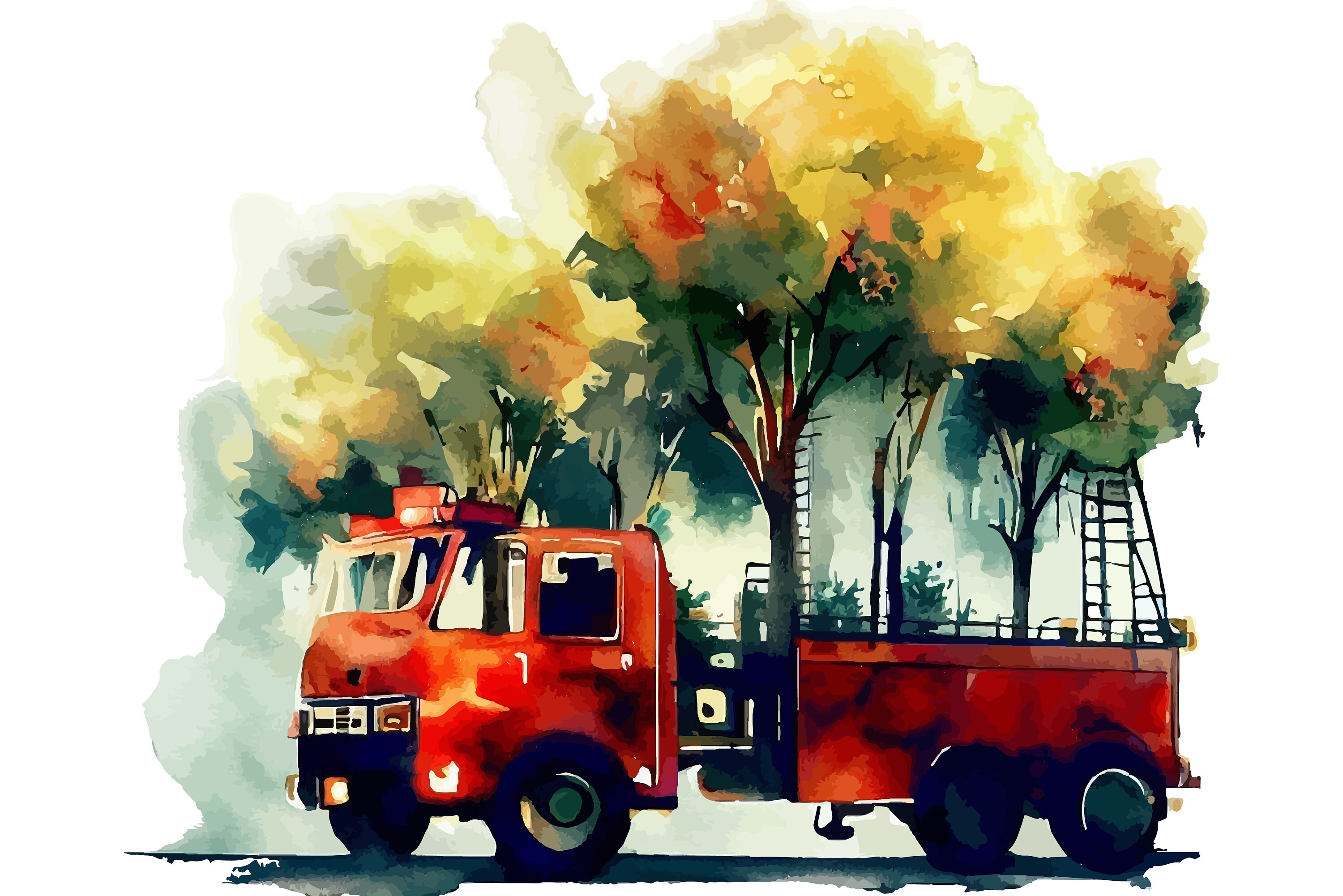 Watercolor Fire Truck Clipart: 44 PNG & SVG Graphics (commercial Use ...