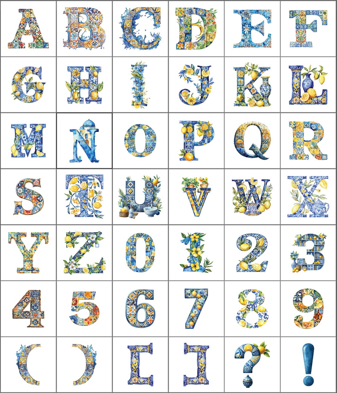 Mediterranean Tile Alphabet Watercolor Clipart, Mediterranean Font ...