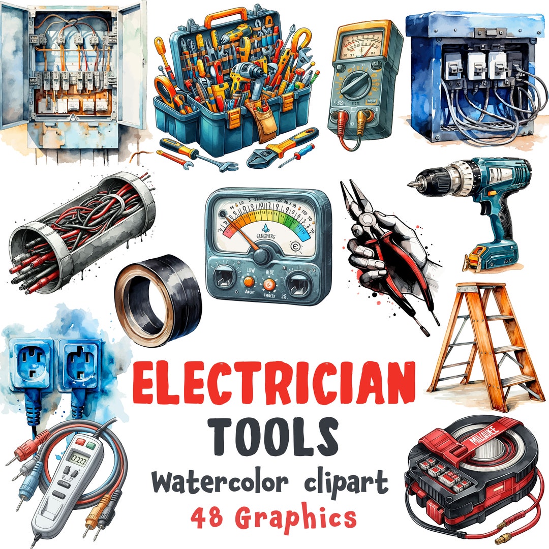 Electrician Tools and Equipments Watercolor Clipart,electrical Clipart ...