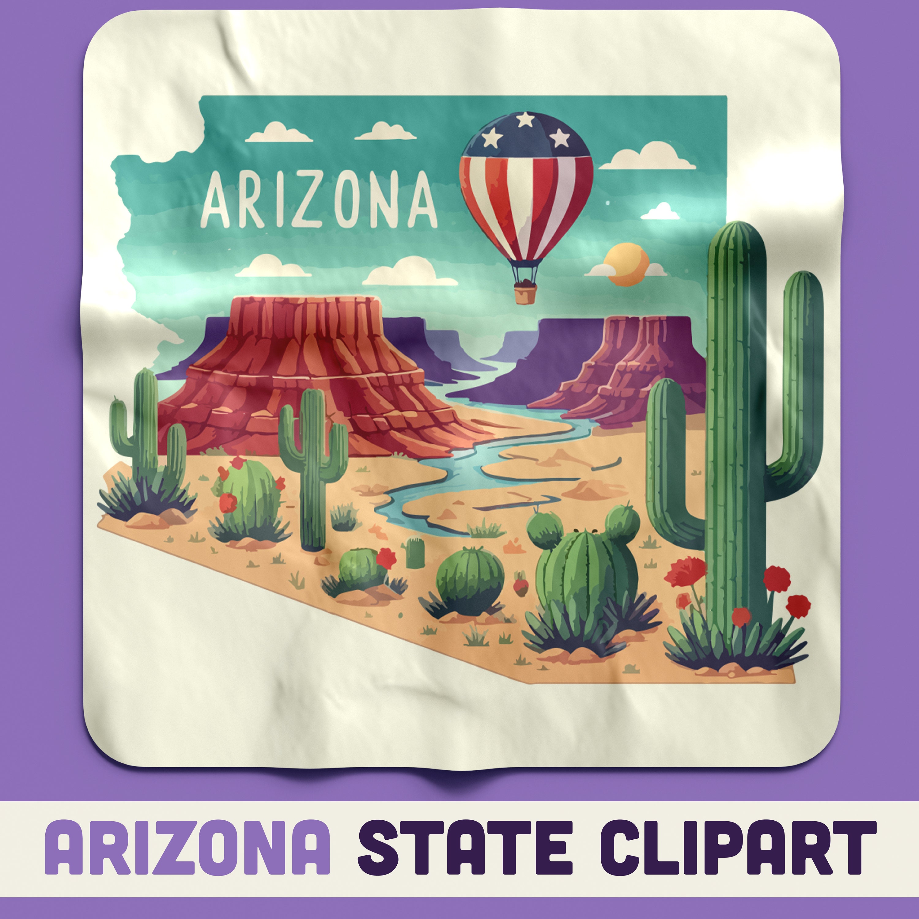 Arizona State Watercolor Clipart, Arizona Desert Svg, Desert Cactus ...