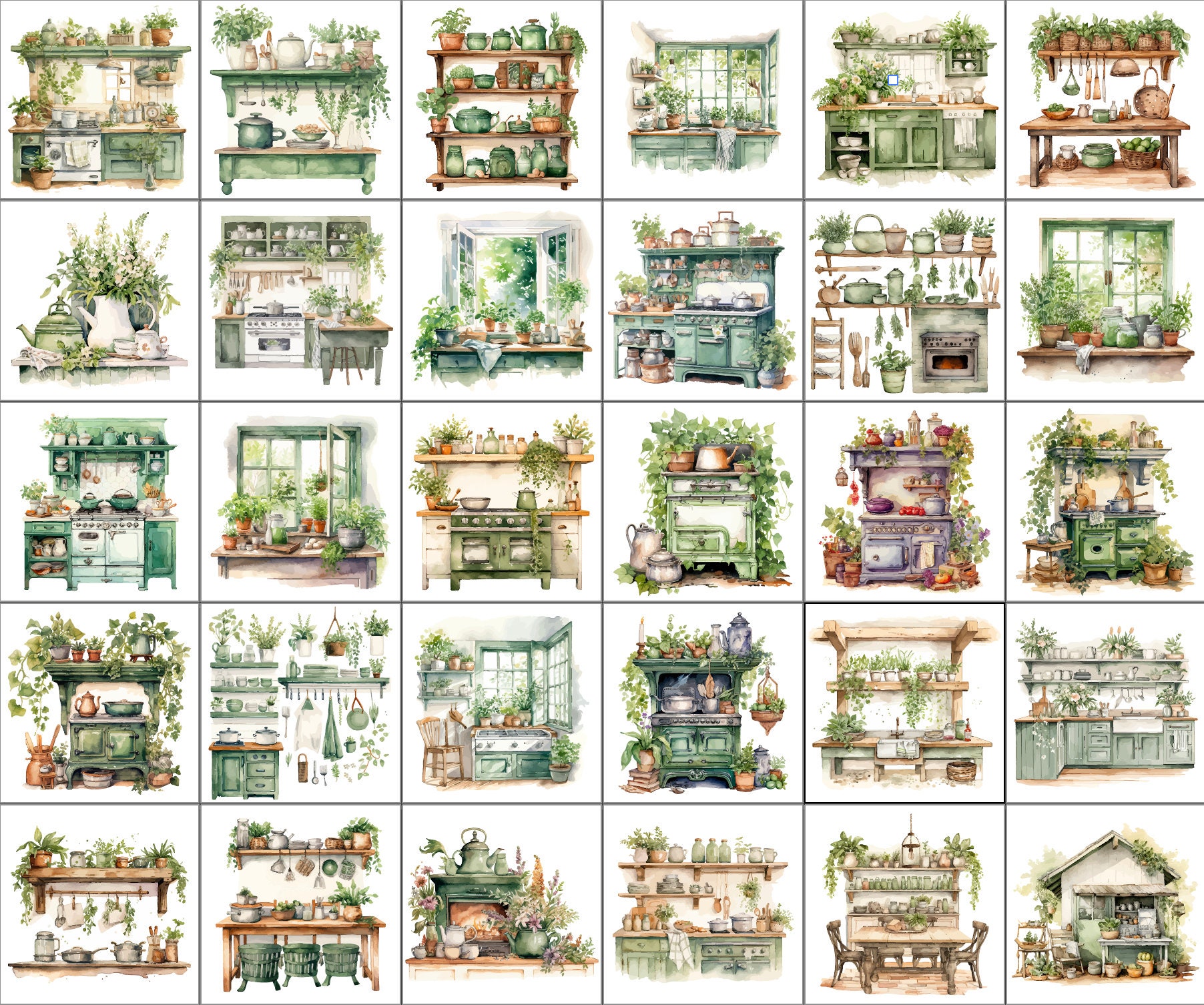 Sage Cottagecore Kitchen Clipart Bundle, Farm Life, Countryside, 32 SVG ...