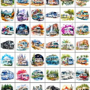Watercolor Class A RV Clipart: Class A Motorhome, Class A Camping Van ...