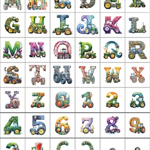 Watercolor Tractor Alphabet Clipart: A-Z, 1-9 (SVG, PNG) - Etsy