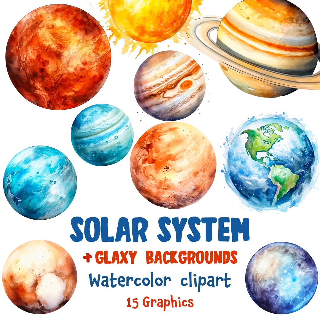 Solar System Watercolor Clipart, Milky Way Galaxy Planets, Jupiter ...