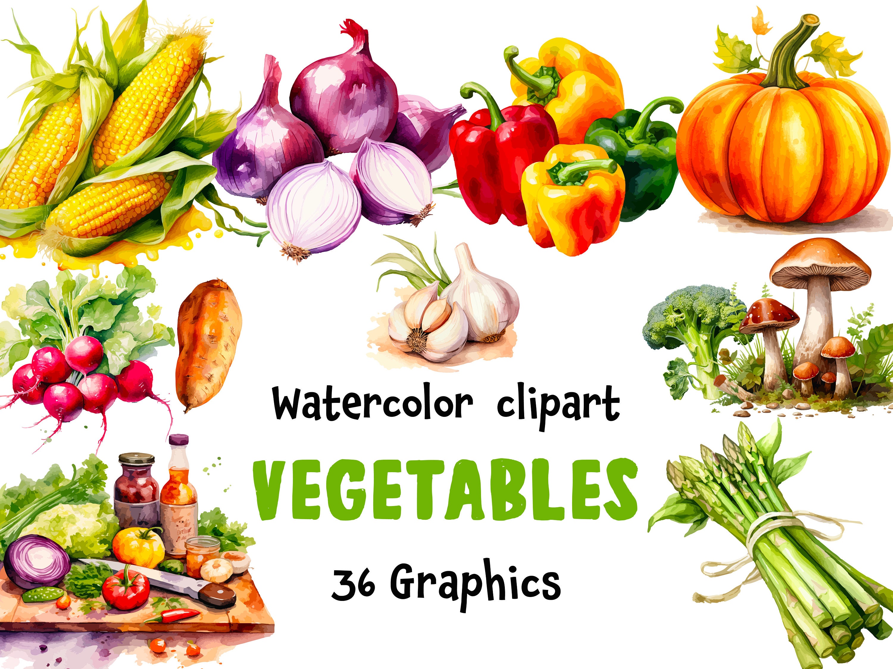 Vegetables Watercolor Clipart, Farm Vegetables Basket, Gardening ...