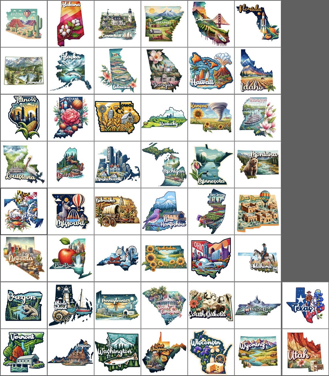 All 50 USA States Watercolor Clipart, Colorful Maps, Us Beautiful ...