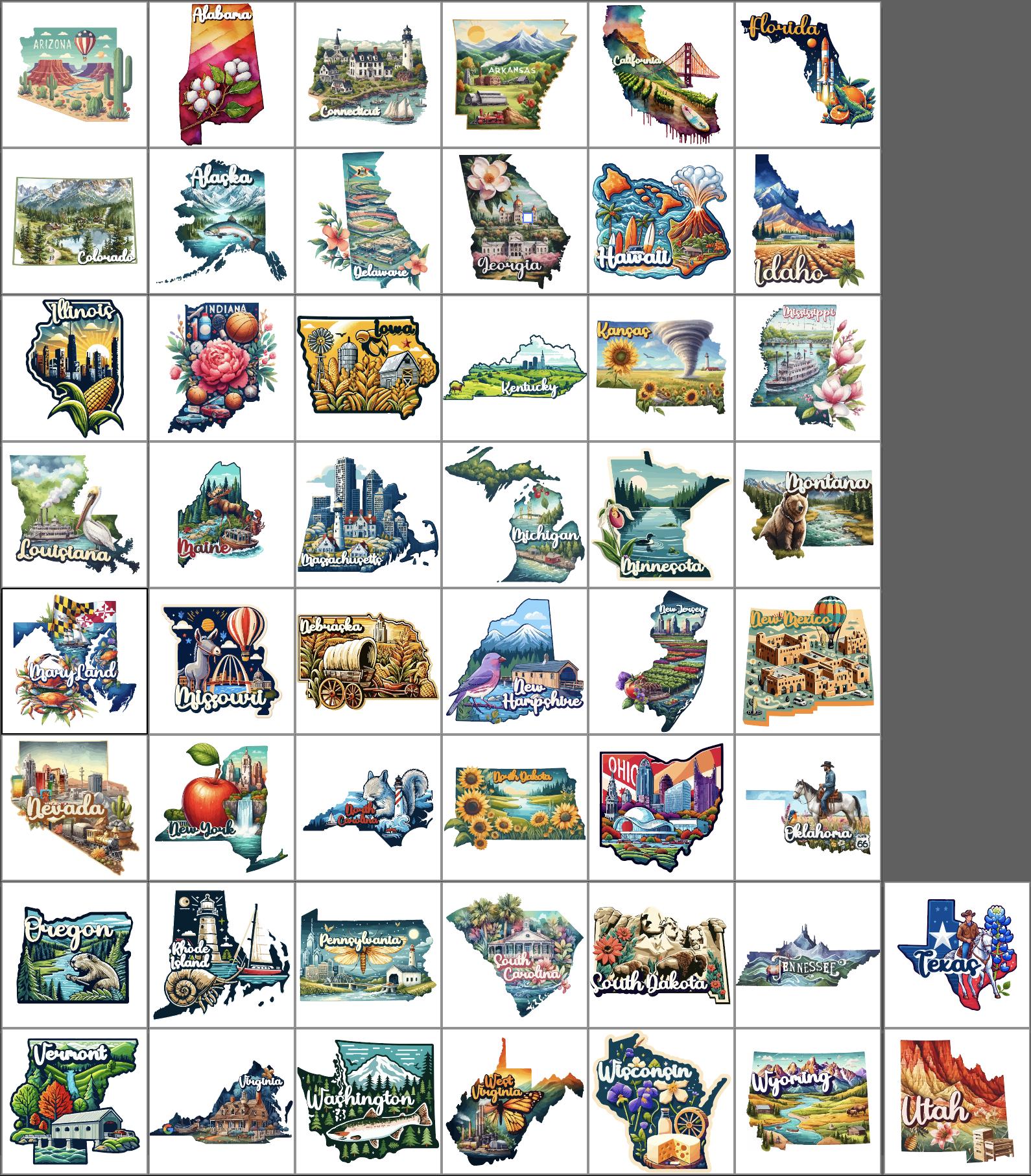 All 50 USA States Watercolor Clipart, Colorful Maps, Us Beautiful ...