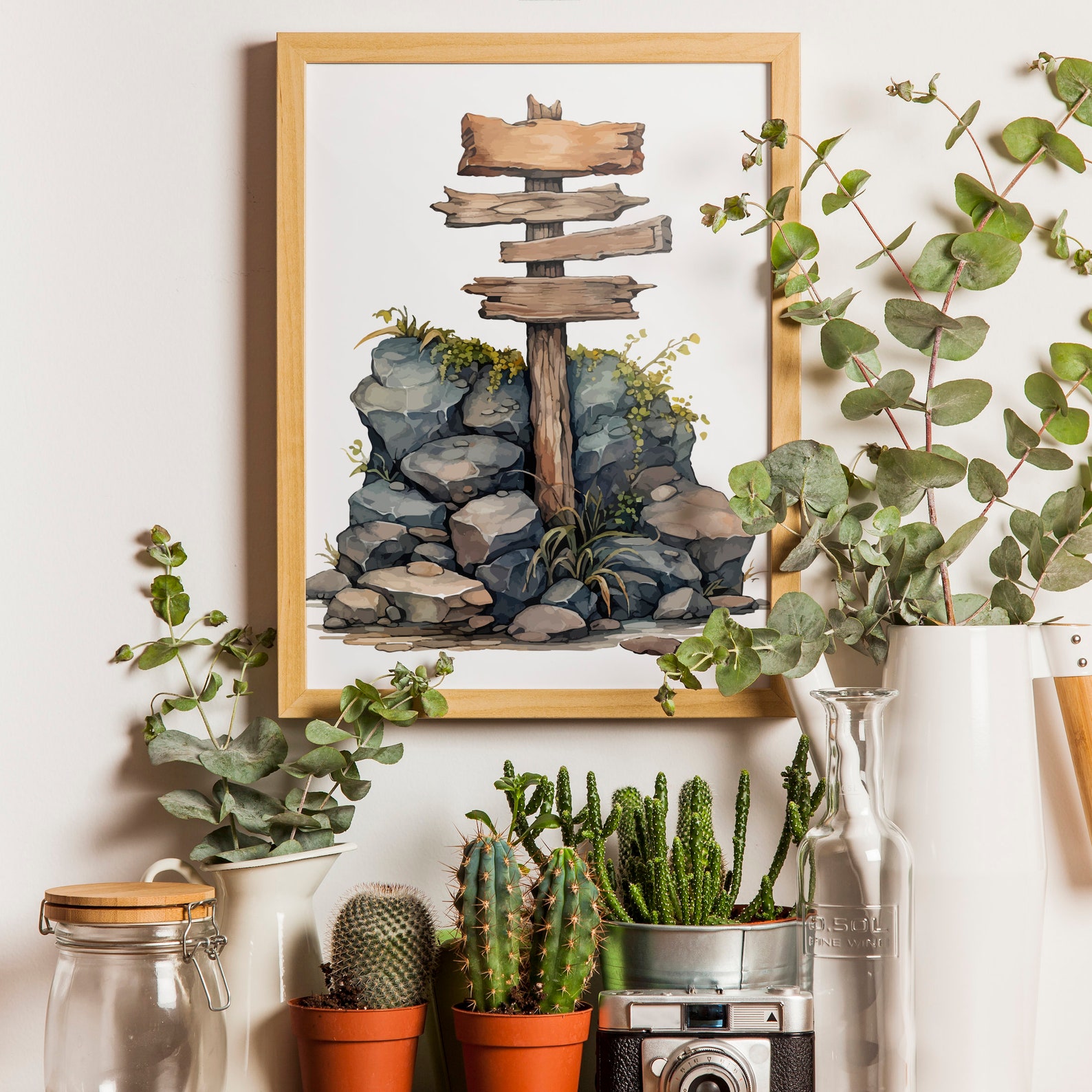 Wooden Signs Watercolor Clipart, Wooden Sign Post Arrows Stone Sign ...