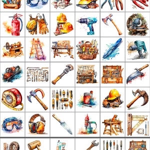 Tools and Equipments Watercolor Clipart, Drills Chainsaw Wrench, Tools ...