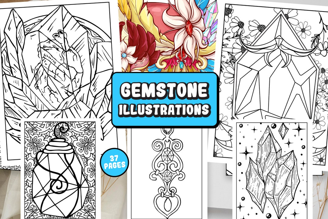 Gemstone Coloring Pages: Jewelry Designs, Crystal Illustrations ...