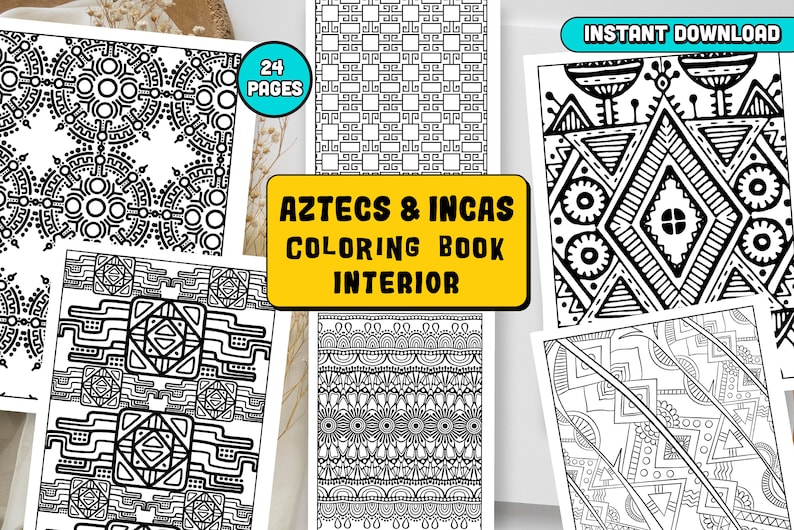 Aztec Inca Ethnic Patterns Coloring Pages, Vintage Inca Print, Inca ...