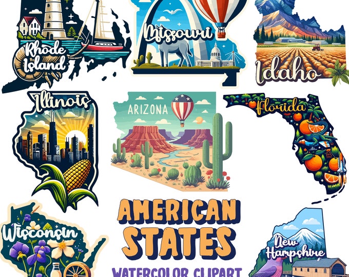 USA Map Watercolor Clipart: 50 States Sublimation Bundle (PNG) - Etsy ...