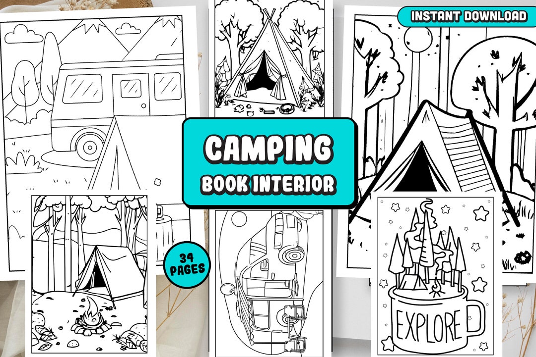 Camping Coloring Pages: 34 Kids Adventure Illustrations (digital ...