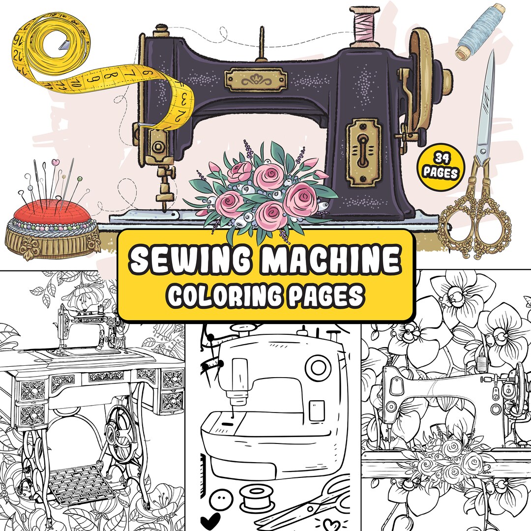 Sewing Machine Coloring Book: Vintage Floral Illustrations (34 Pages ...